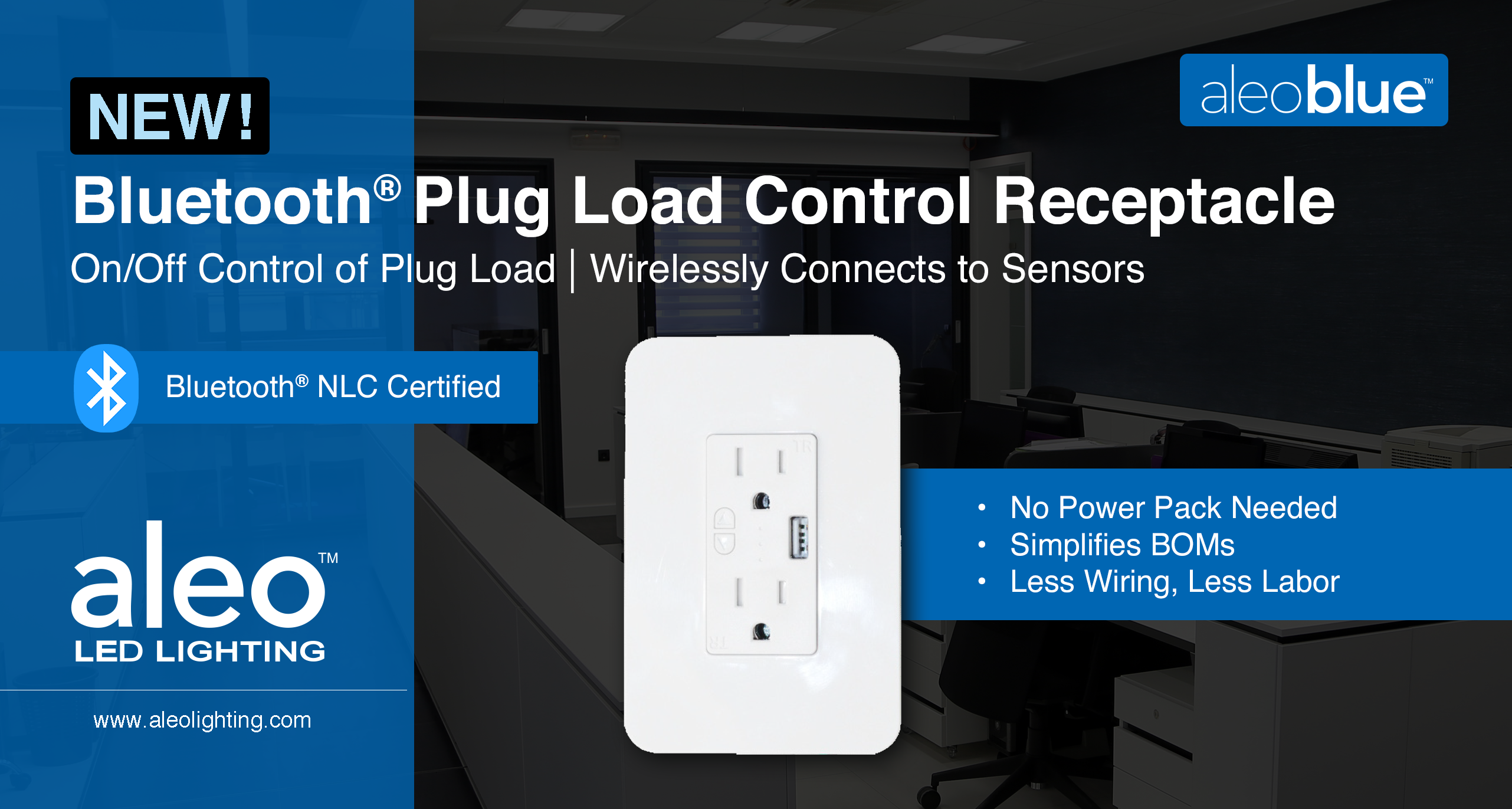 New! AleoBlue Wireless Bluetooth® Plug Load Control Receptacle | Aleo Lighting